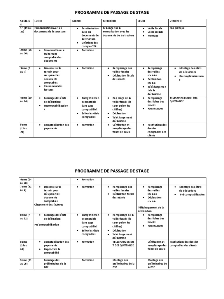Programme de Stage en Comptabilité | PDF