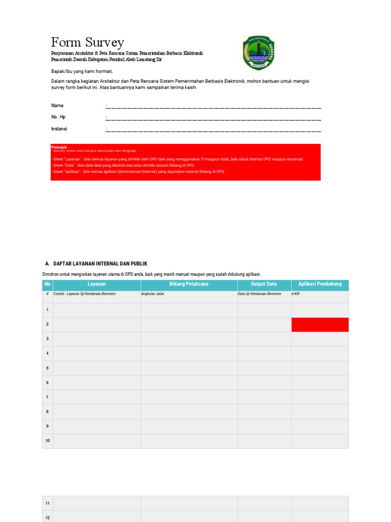 Form Survey Arsitektur SPBE Kabupaten Penukal Abab Lematang Ilir Nama ...