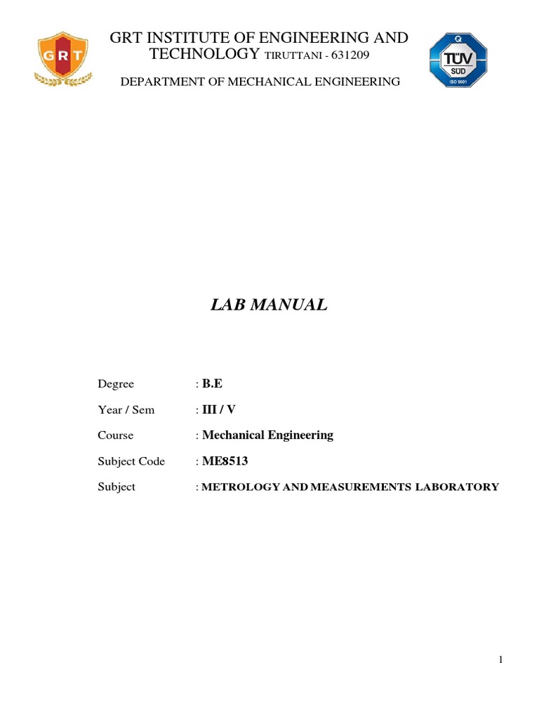 MM Lab Manual | PDF | Gear | Calibration