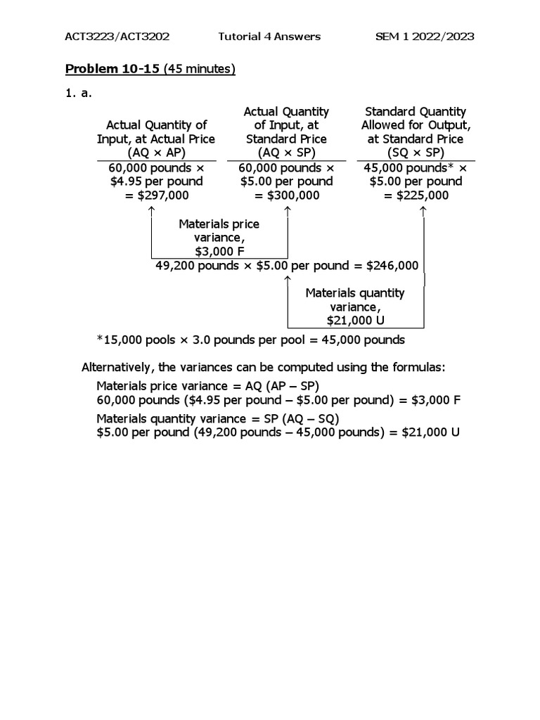 Tutorial 4 Answer | PDF | Cost Of Goods Sold | Variance