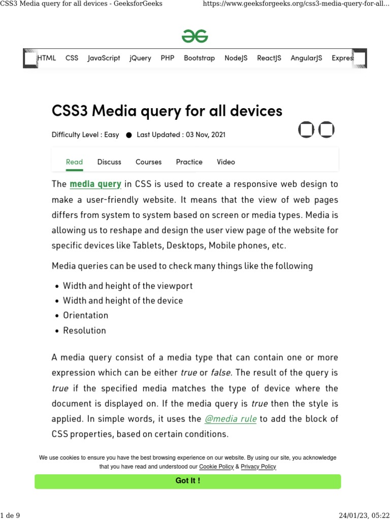 CSS3 Media Query For All Devices | PDF | Websites | Responsive Web Design