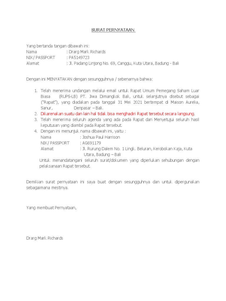 SURAT PERNYATAAN RUPS (21-07-2021) edit | PDF
