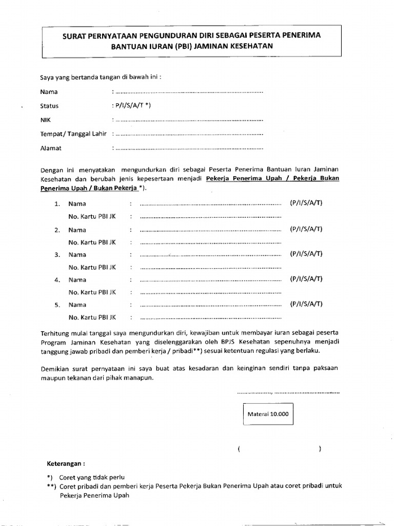 form keluar PBI | PDF