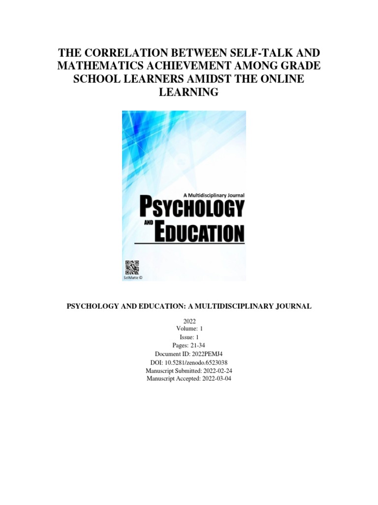 The Correlation Between Self Talk And Mathematics Achievement Among Grade School Learners Amidst