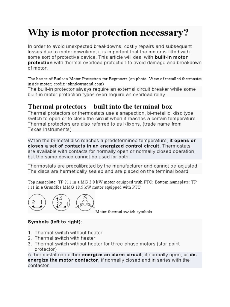 Thermal Protection for Electric Motors | PDF | Electric Motor | Switch
