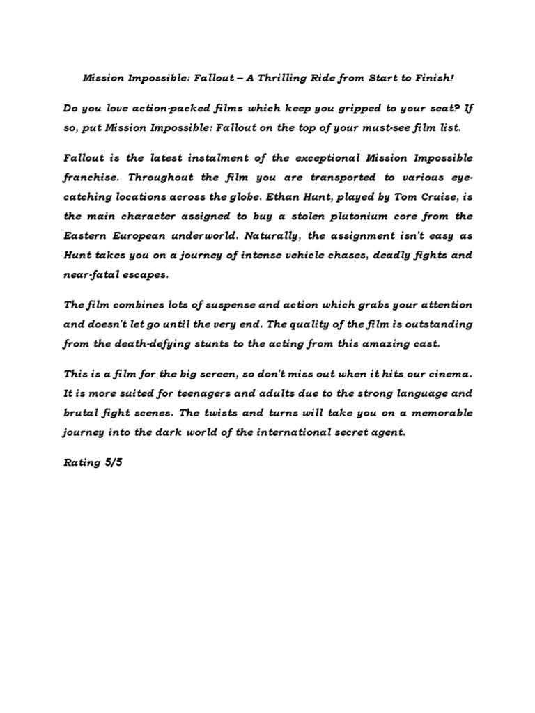 Mission Impossible Review Pdf Young Adult