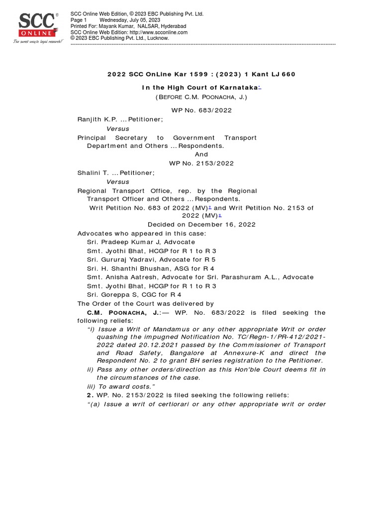 Ranjith K.P Vs Principal Secretary to Govt Transport | PDF | Writ ...