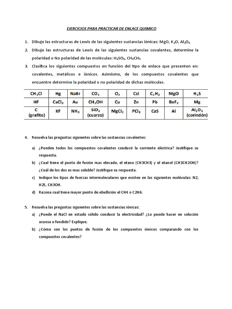 Ejercicios Para Practicar De Enlace Quimico 333091776 Pdf