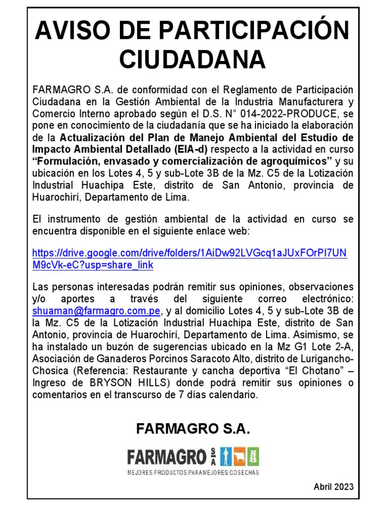 Adjunto 1 Aviso a4 Farmagro | PDF