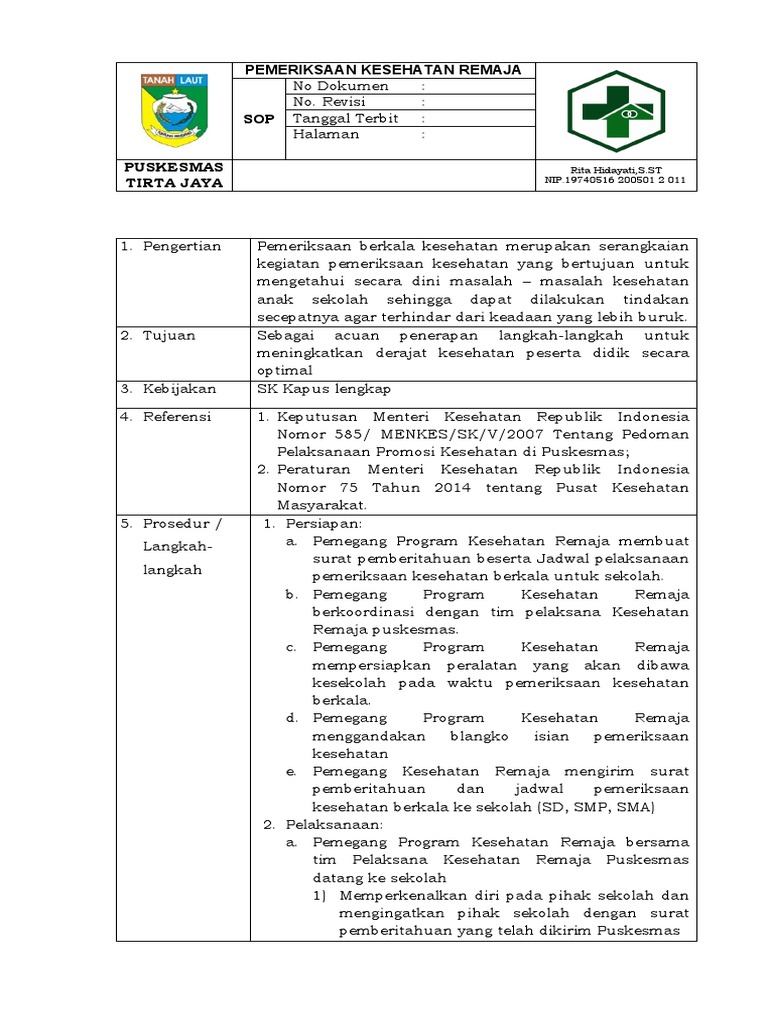 Sop Pemeriksaan Kesehatan Berkala | PDF
