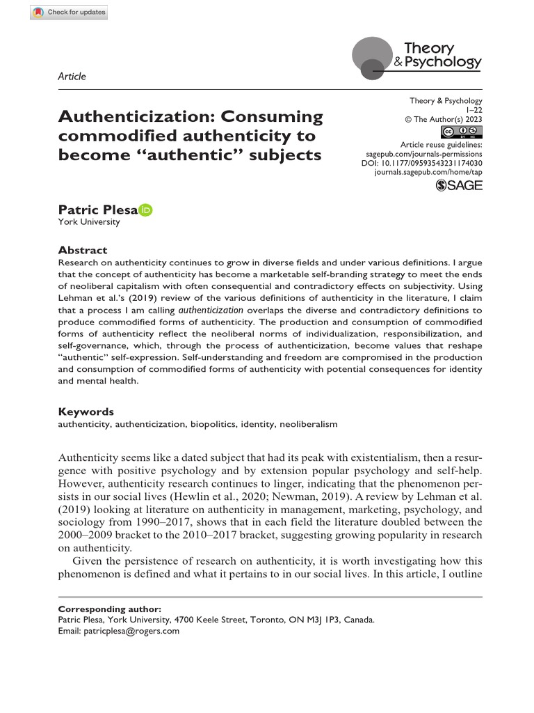 Plesa 2023 Authenticization Consuming Commodified Authenticity To ...