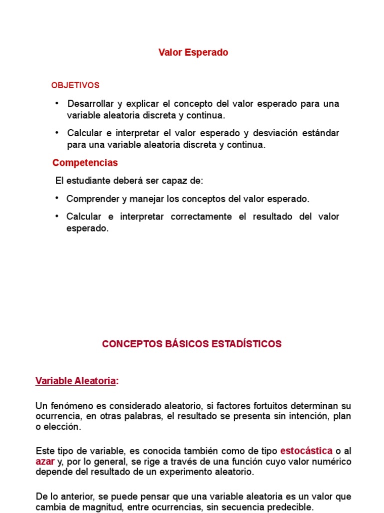 Valor Esperado | PDF | Estadísticas | Valor esperado