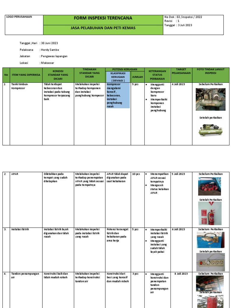 SK 02 Form Inspeksi Terencana | PDF