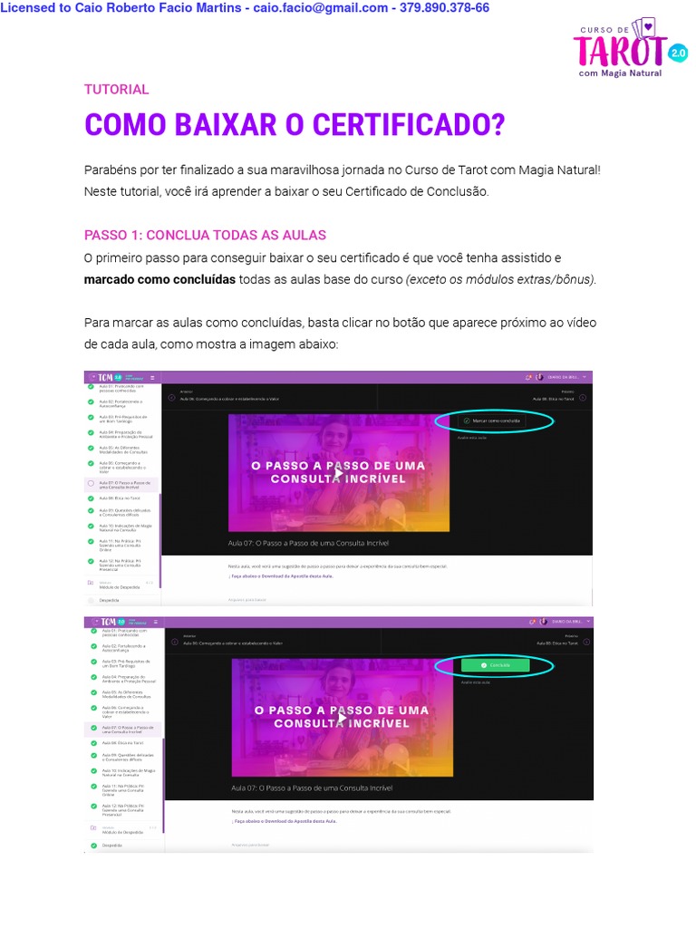 Tutorial - Como Baixar o Certificado - Curso de Tarot Com Magia Natural - Pri Ferraz | Download ...