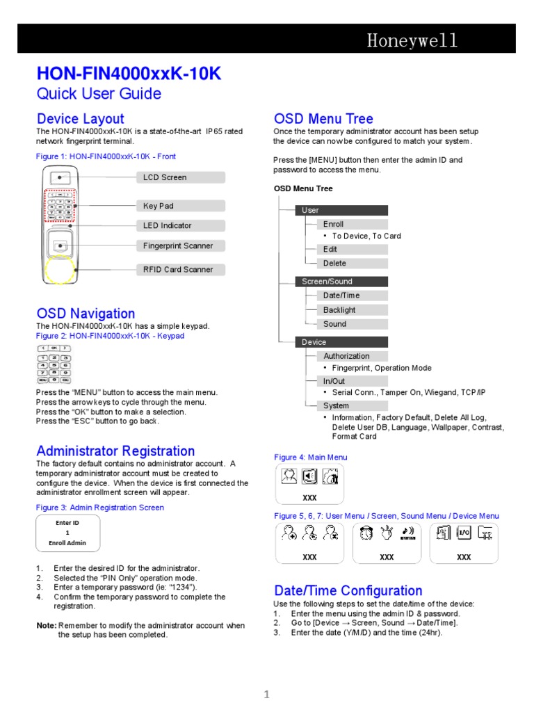Honeywell HON-FIN4000xxK Quick Guide | PDF | Personal Identification ...