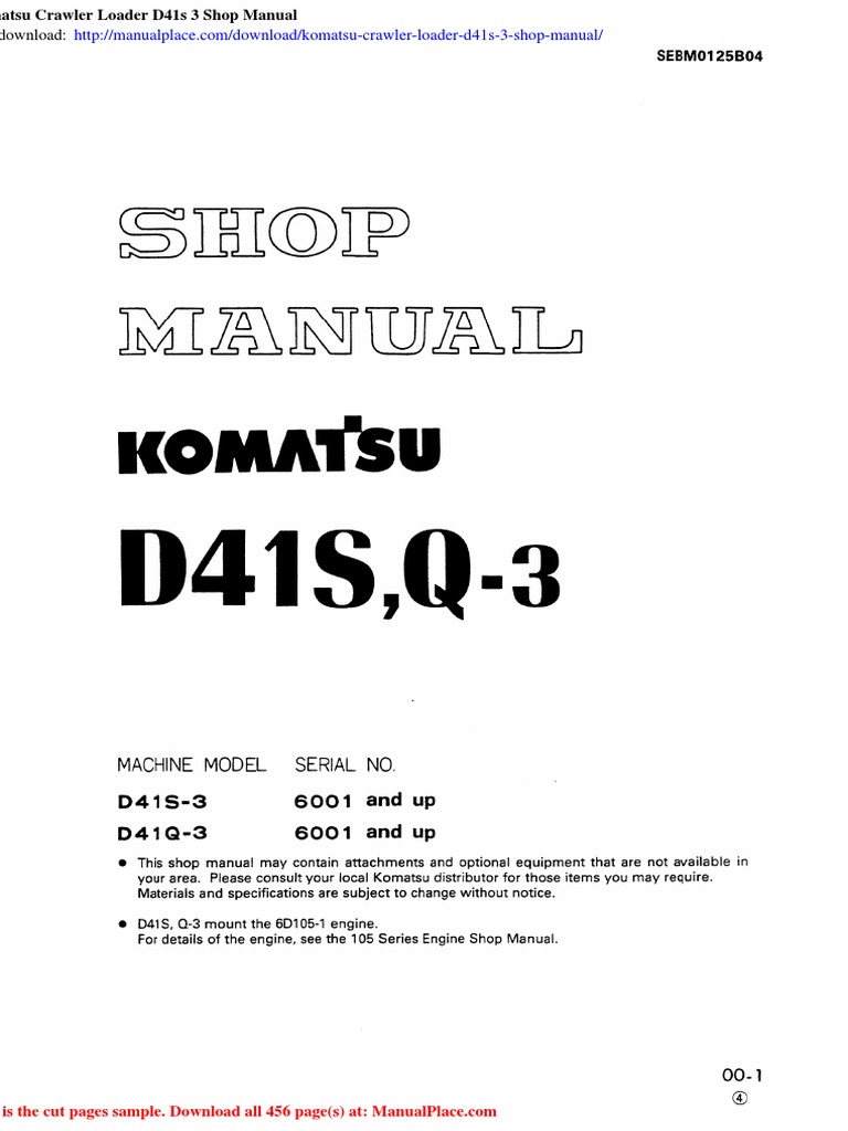 Komatsu Crawler Loader d41s 3 Shop Manual | PDF