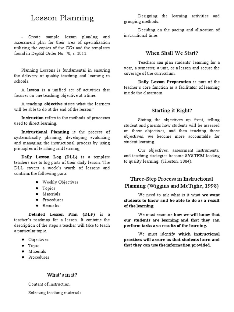 Lecture in Lesson Planning | PDF | Learning | Educational Assessment