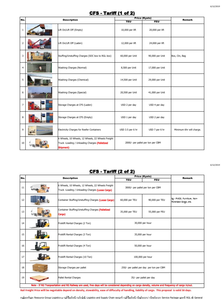 3.CFS Tariff | PDF | Cargo | Logistics