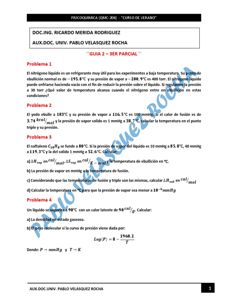 Guia 2 - 3er Parcial - QMC-206 | Descargar gratis PDF | Vapor | Presión