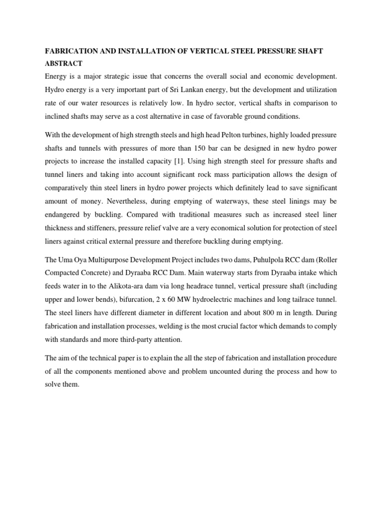 Fabrication and Installation of Vertical Steel Pressure Shaft | PDF ...