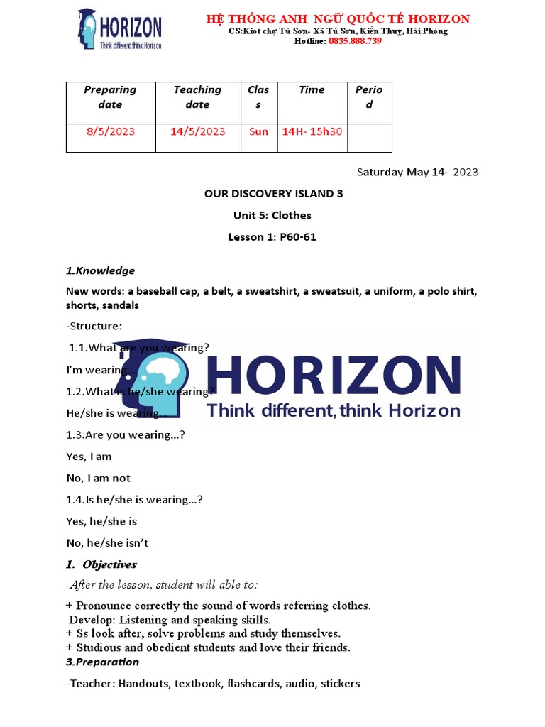 lesson plan unit 5 lesson 1 page 61-62 14-5-2023 | PDF | Education ...