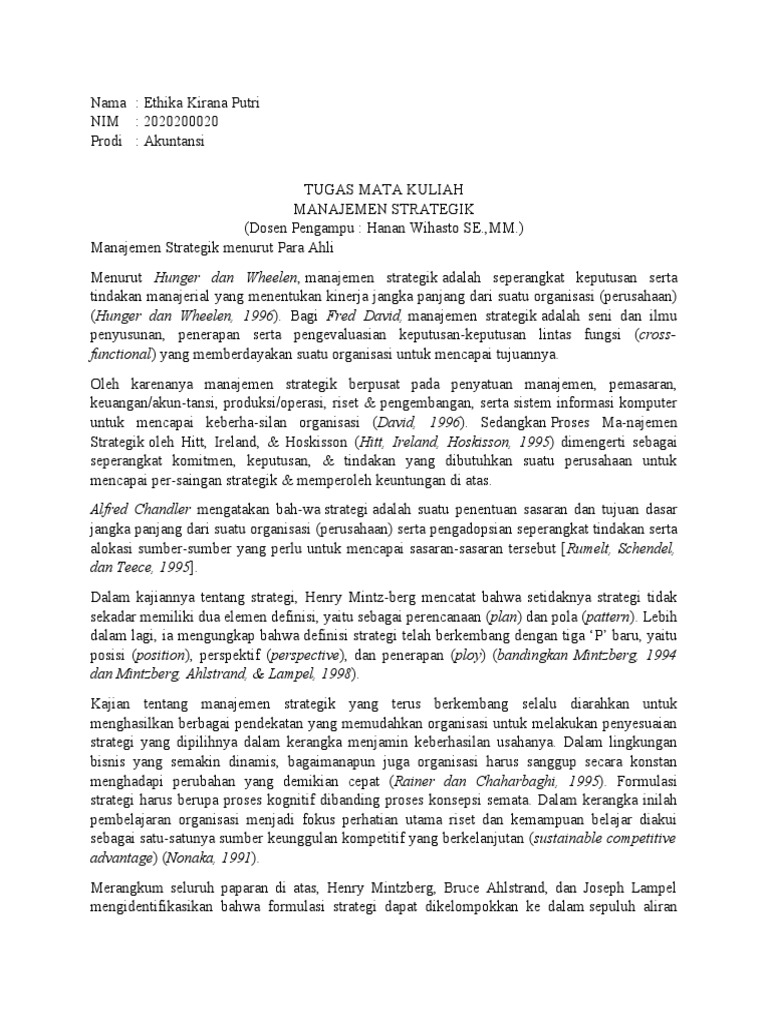 Tugas 3 & 4 Manajemen Strategik | PDF