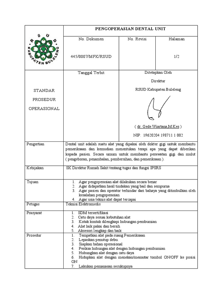 Pengoperasian Dental Unit | PDF | Kesehatan Holistik | Teknologi & Rekayasa