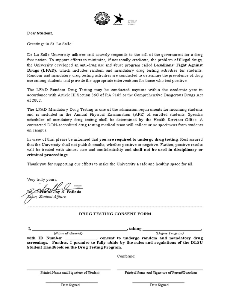 Drug Test Consent Form | PDF | Drug Test | Medicine