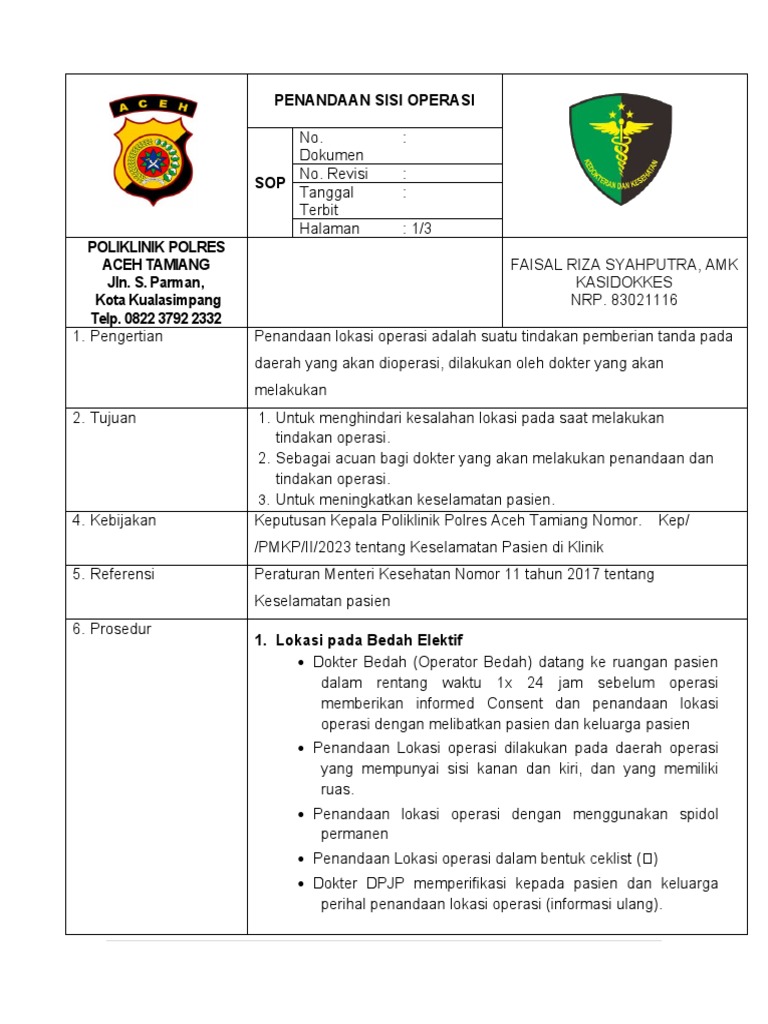 SOP PENANDAAN SISI OPERASI | PDF
