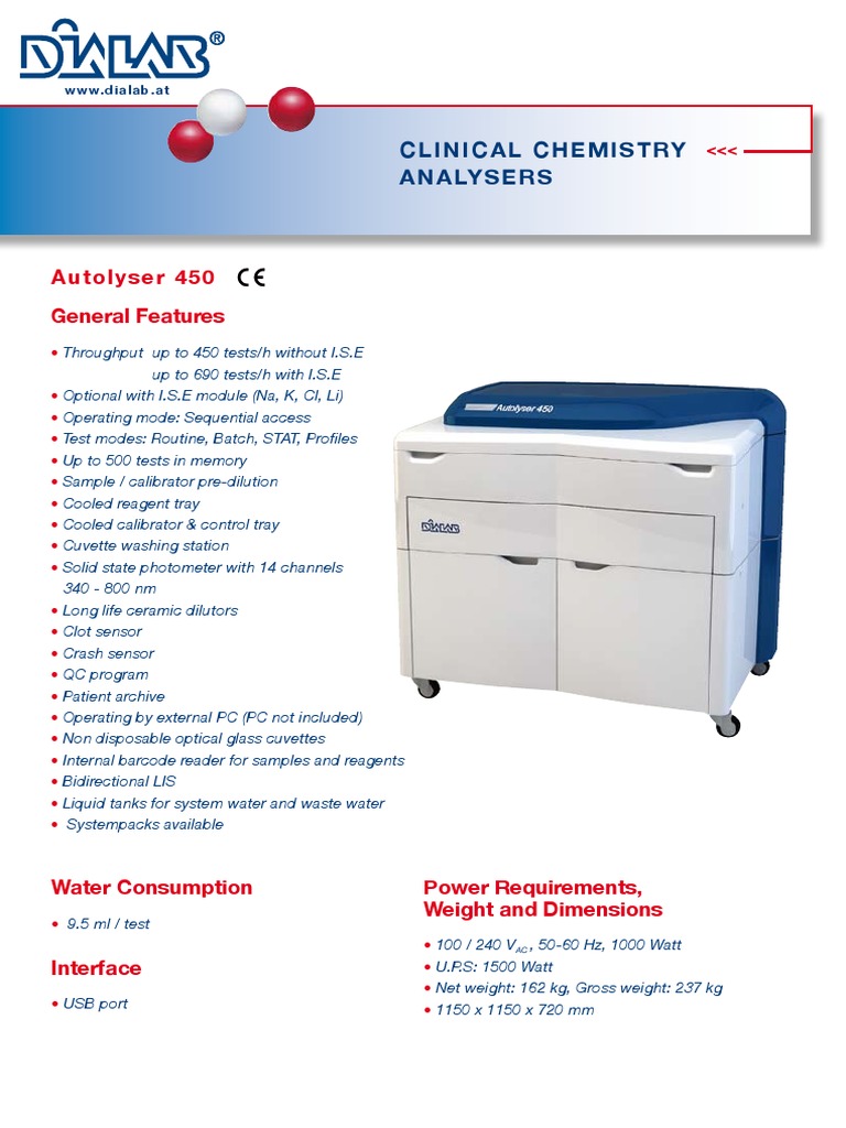Dialab Autolyzer 450 | PDF | Physical Sciences | Chemistry