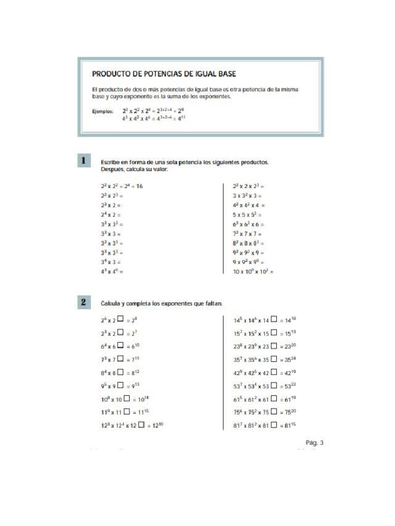 PRODUCTO DE POTENCIAS IGUAL BASE- | PDF