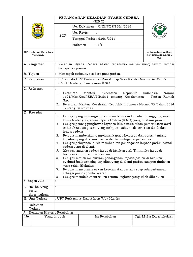 Sop Penanganan Kejadian Nyaris Cedera | PDF