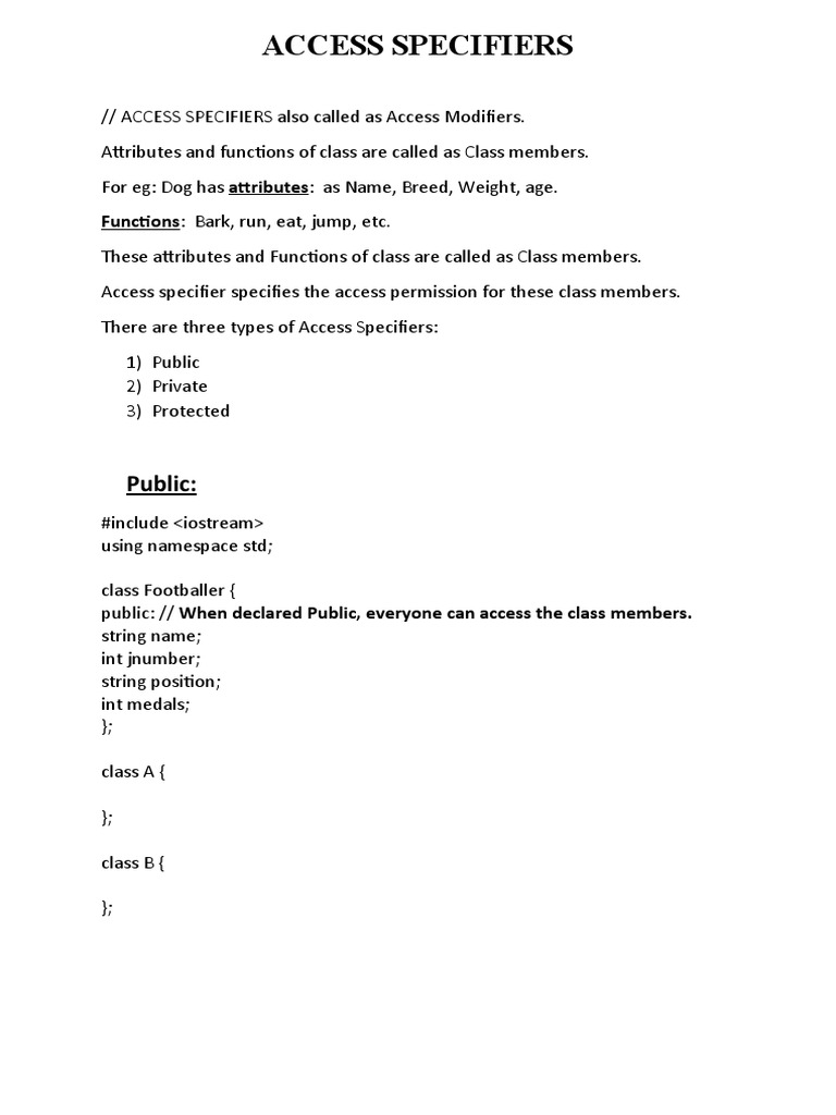 Access Specifiers Pdf Inheritance Object Oriented Programming Namespace 0097