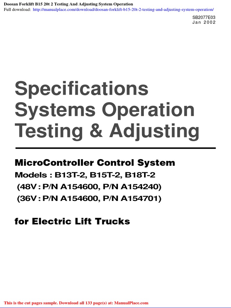 Doosan Forklift b15 20t 2 Testing and Adjusting System Operation | PDF ...