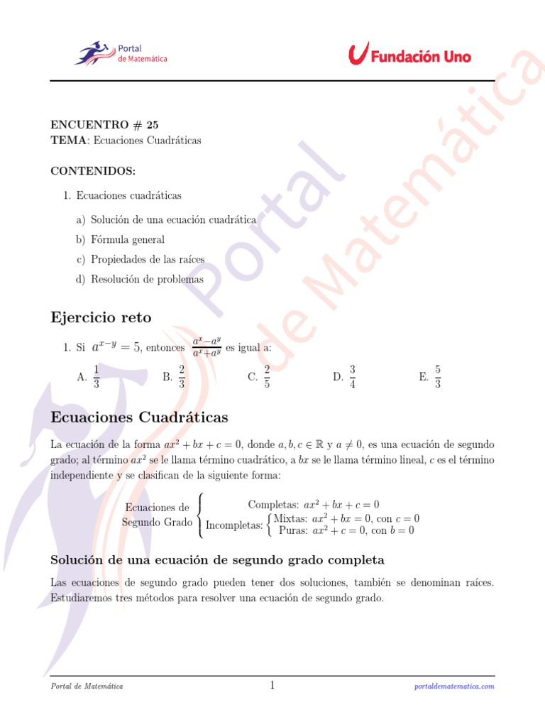 25-Ecuaciones cuadraticas | PDF | Ecuaciones | Raíz cuadrada