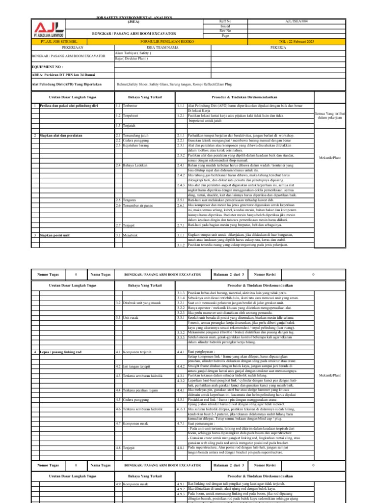 JSA Bongkar Arm Boom Exca AJL | PDF