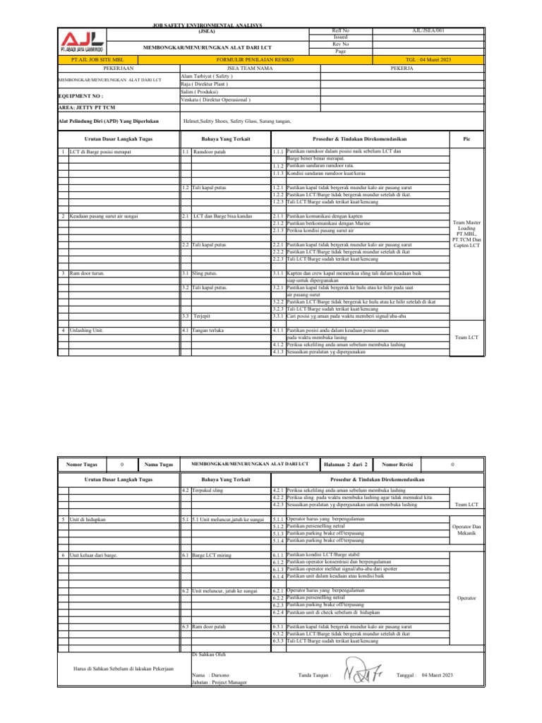 JSA Loading and Unloading HE To LCT AJL | PDF