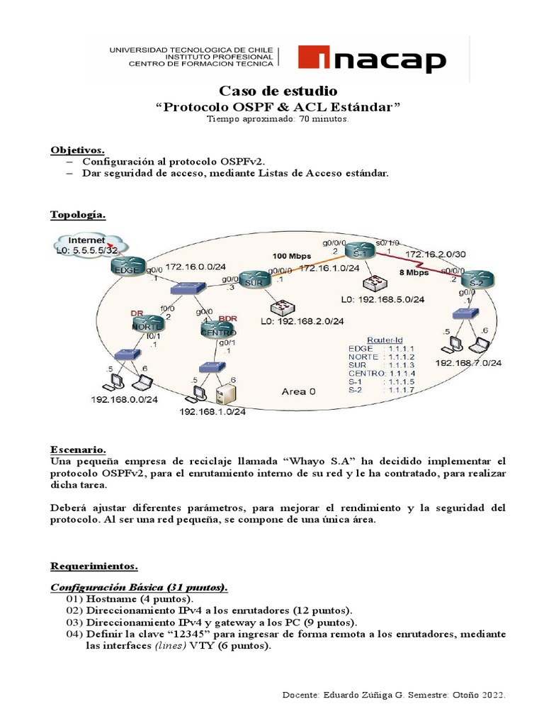 Configuración OSPF y ACL en Whayo S.A. | PDF | Enrutador (Computación) | Protocolos de capa de red