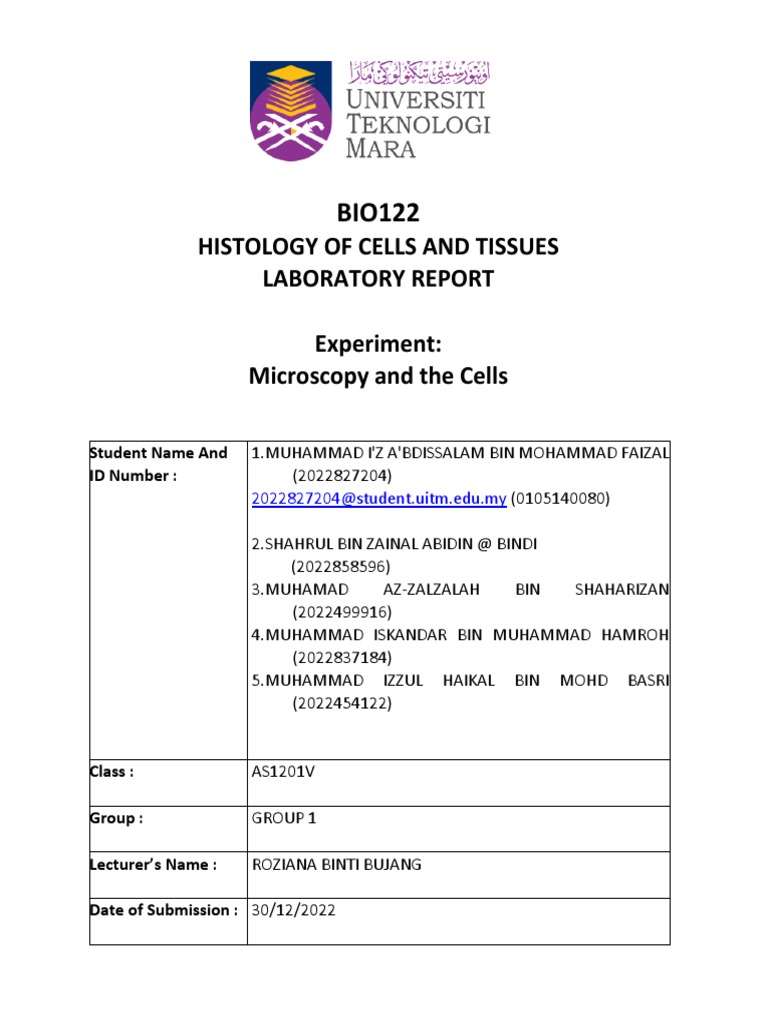 Final Lab Report As1201v Group 1 (Bio122) | PDF | Cell (Biology) | Organelle