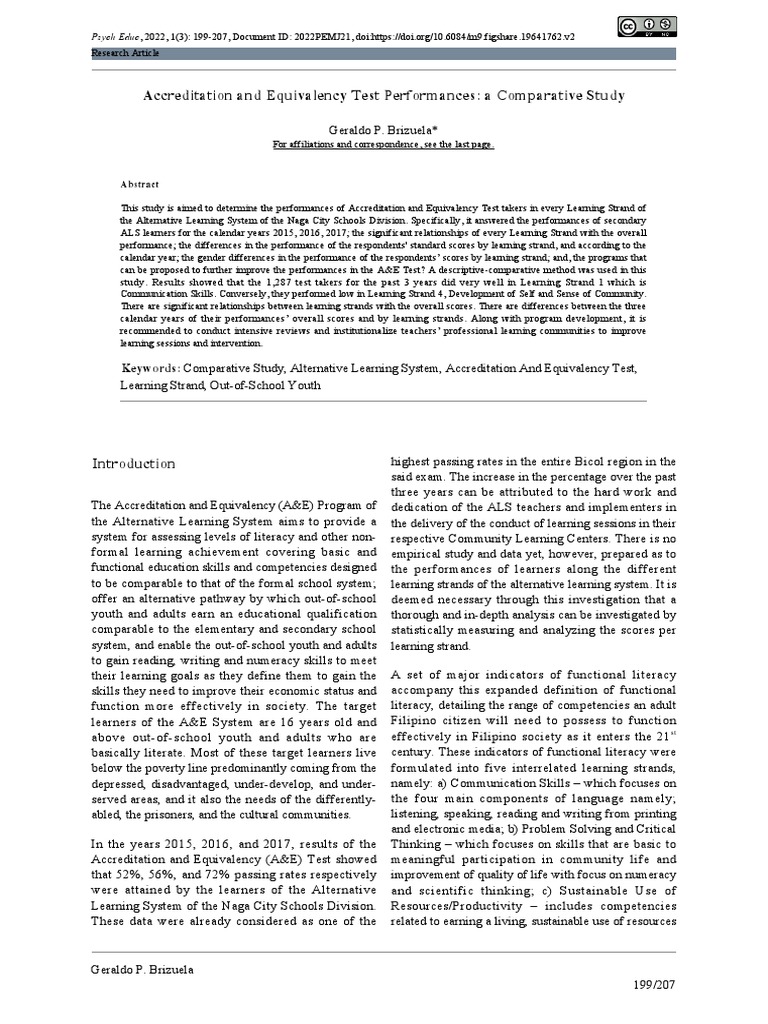 Accreditation and Equivalency Test Performances: A Comparative Study ...