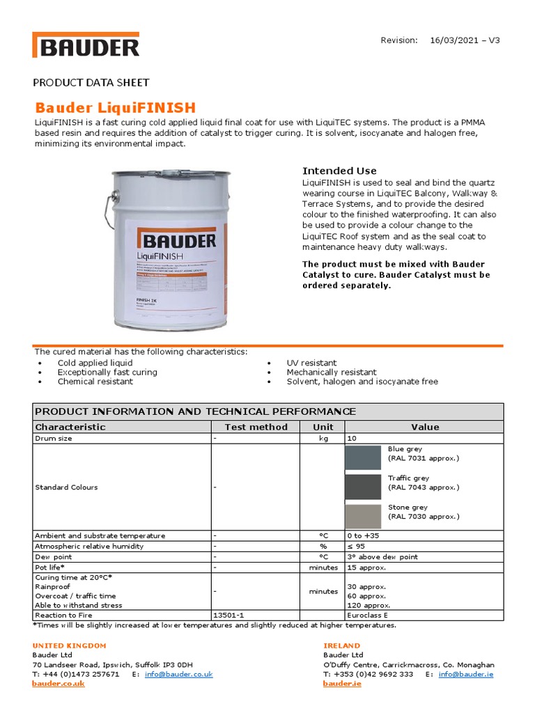 Bauder LiquiFINISH Product Data Sheet | PDF | Physical Sciences | Materials