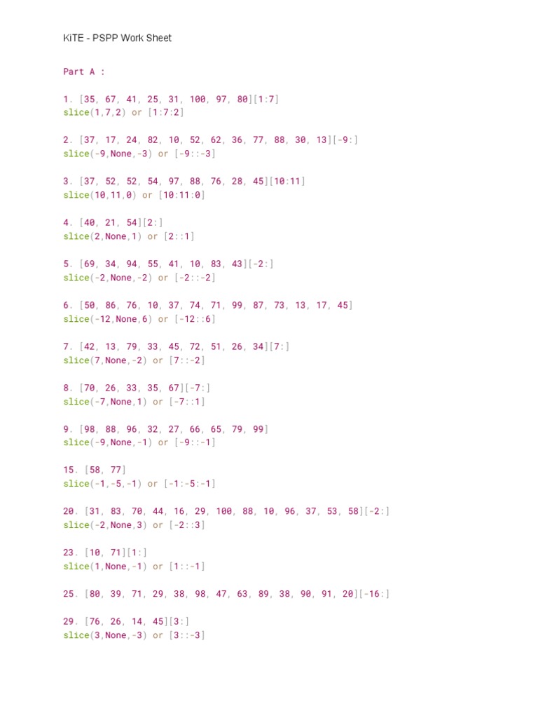 Slicing Excercise Pdf