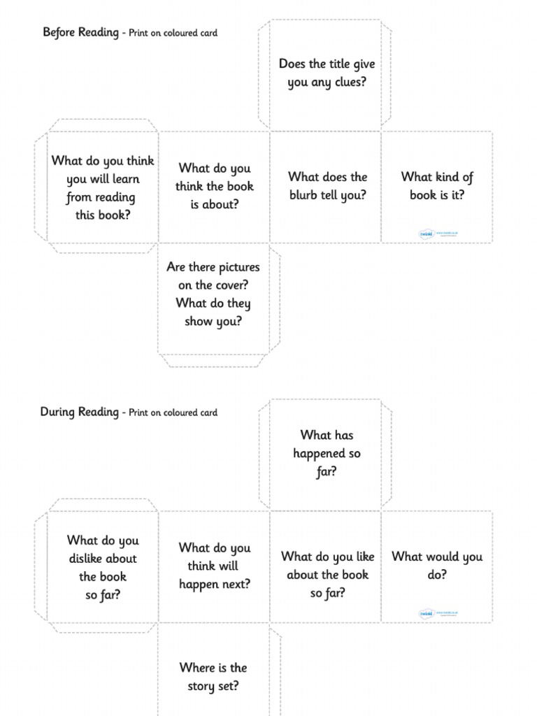 T L 1130 Reading Book Question Prompts Dice Template | PDF