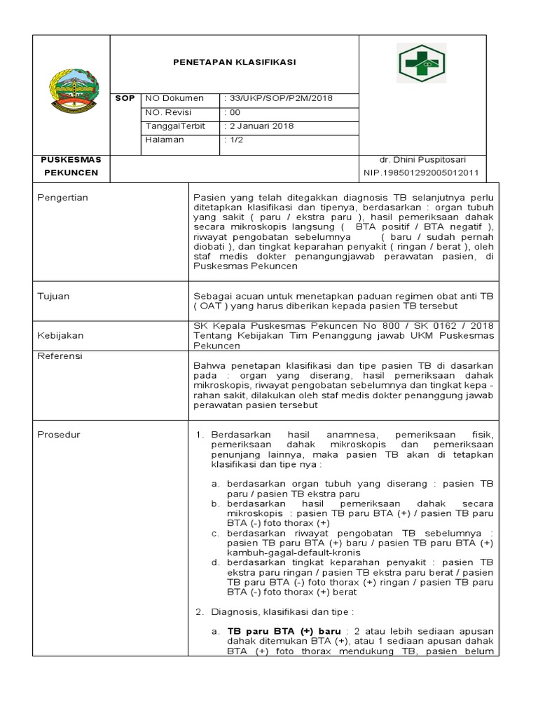 Sop-Adm-03-Penetapan Klasifikasi Dan Tipe Pasien | PDF