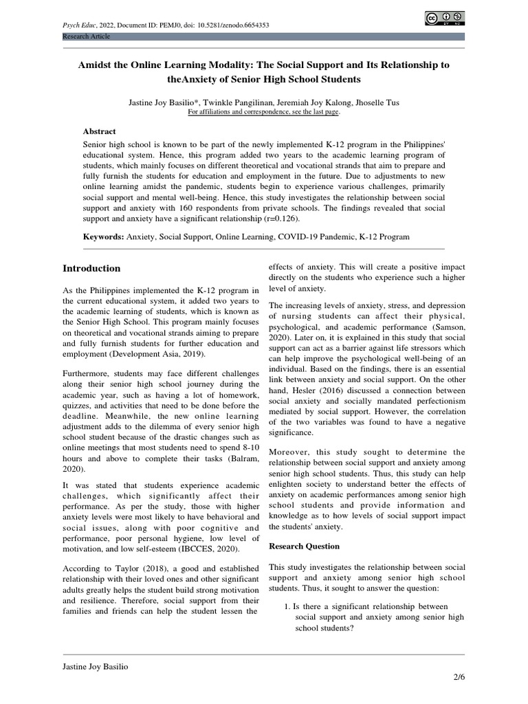 Amidst The Online Learning Modality: The Social Support and Its ...