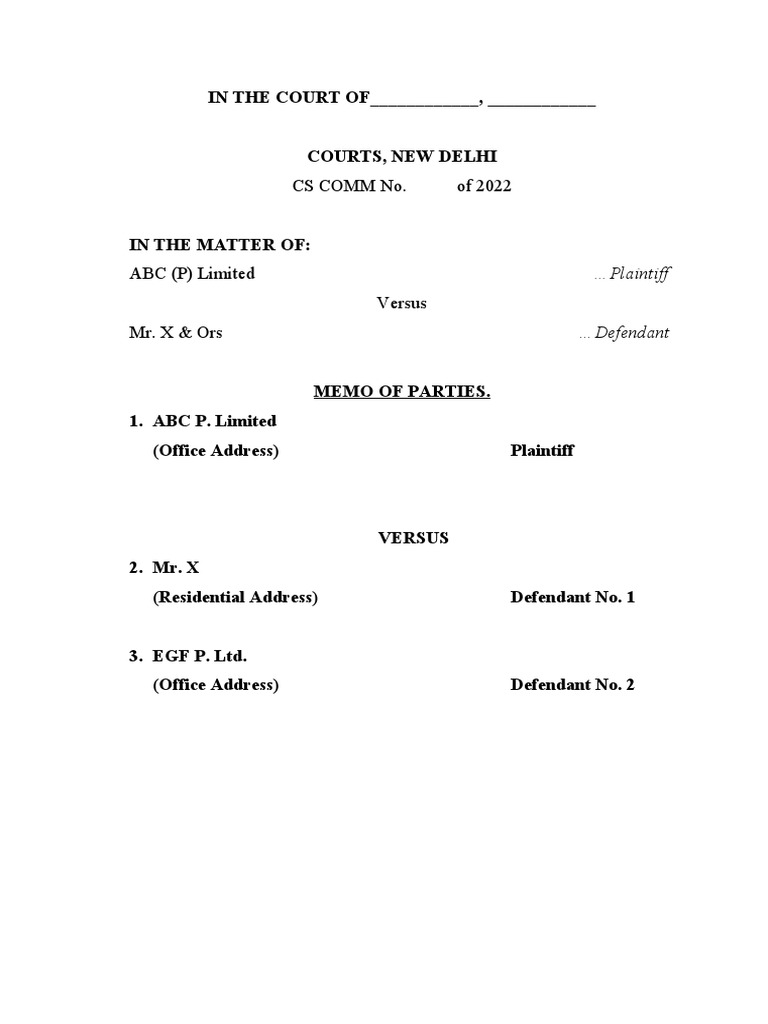 Draft Suit For Injunction | PDF | Injunction | Lawsuit