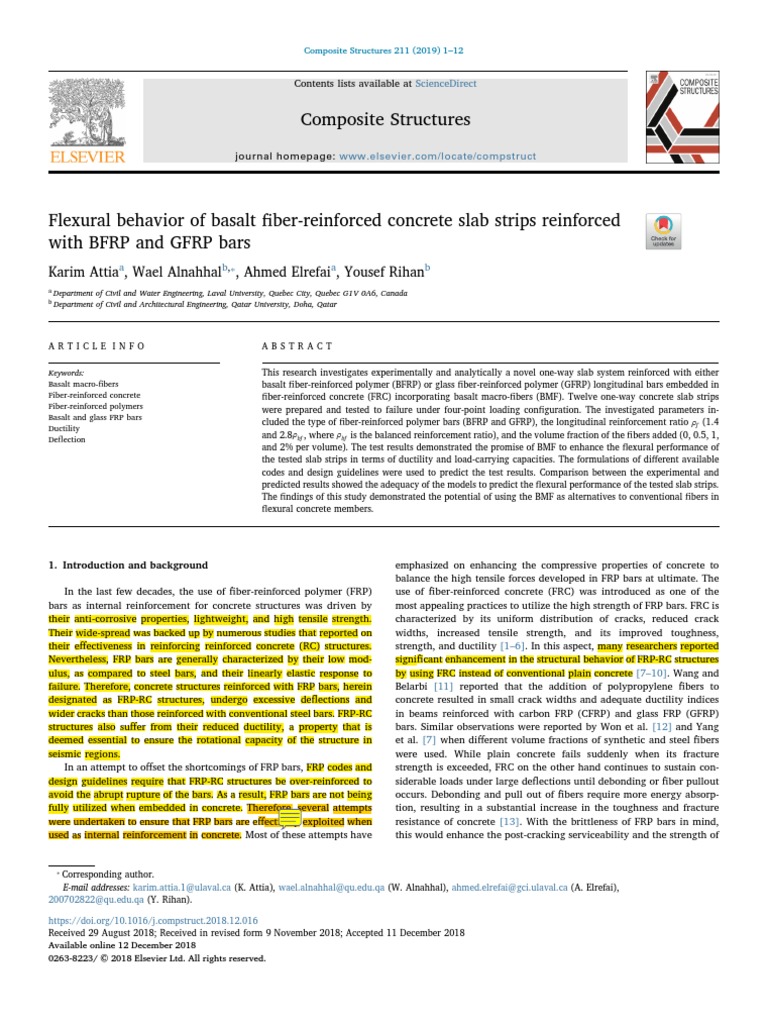 Flexural Behavior Of Basalt Fiber Reinforced Concrete Slab 2019 Composite S Pdf Fracture