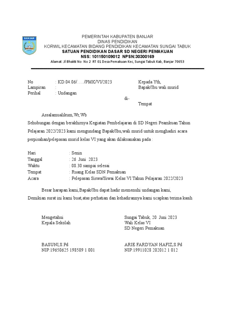 Undangan Pelepasan Murid Pdf 1429