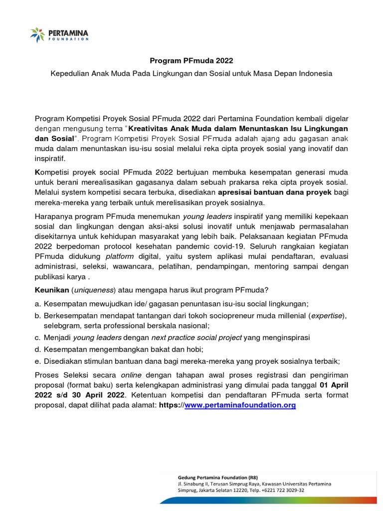 Kompetisi Proyek Sosial PFmuda 2022 | PDF | Karier & Perkembangan | Seni