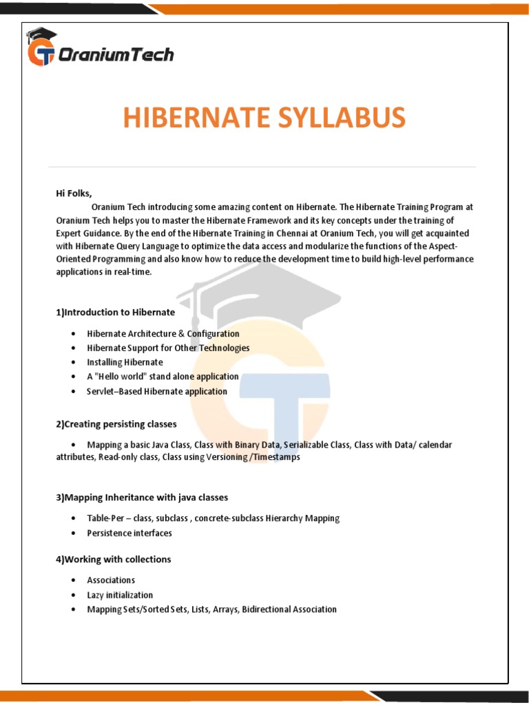 Hibernate Syllabus Pdf Class Computer Programming Data Management Software 